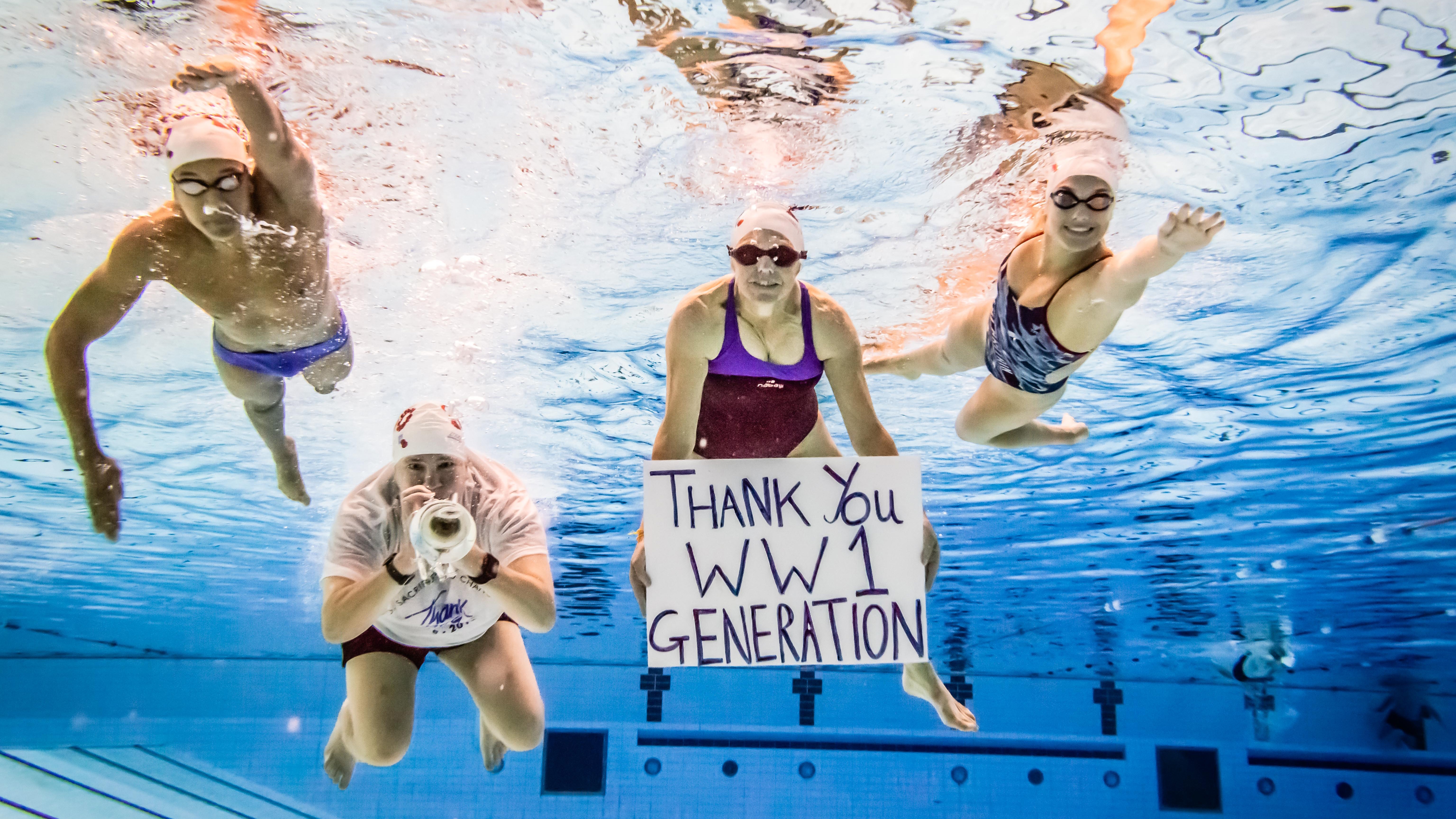 Swimmers commemorate First World War with swimming relay